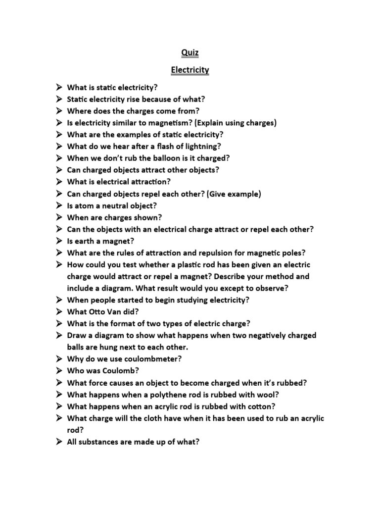 Electricity Quiz!! | Download Free PDF | Electric Charge | Series And ...