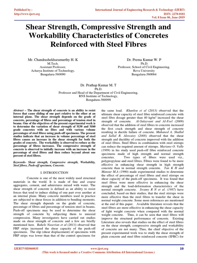 Shear Strength Compressive Strength and Workability Characteristics of ...