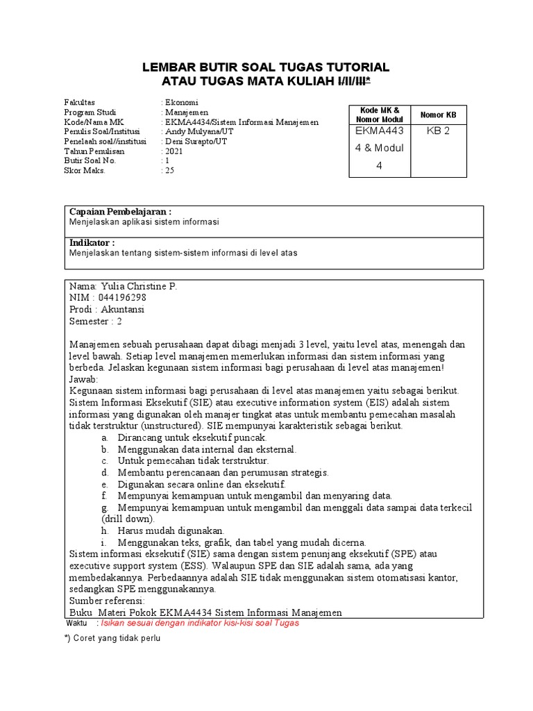 Tugas 2 Sistem Informasi Manajemen - Ycp | PDF