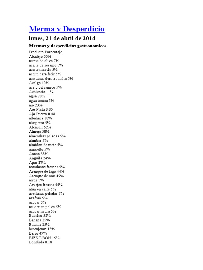 mermas | PDF | Huevo como alimento | Alimentos