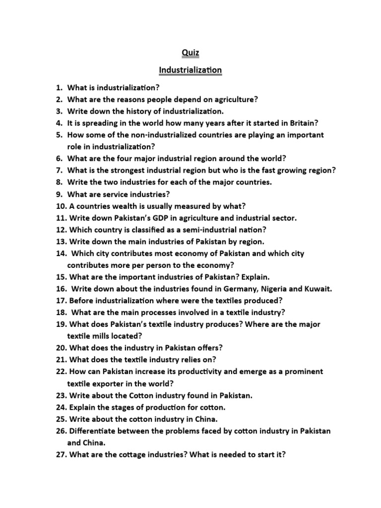 Industrialization Quiz!! | PDF