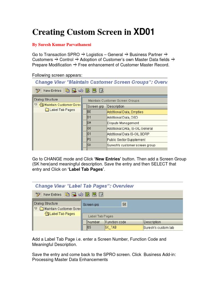 Creating Custom Screen In Xd01 Badi Pdf Computer Architecture Information Technology 3517