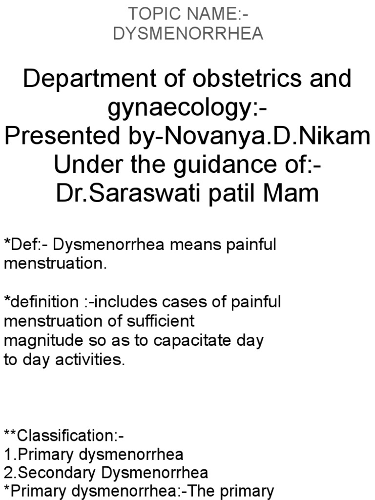 Dysmenorrhea: Causes, Symptoms, and Treatment | PDF | Medical ...