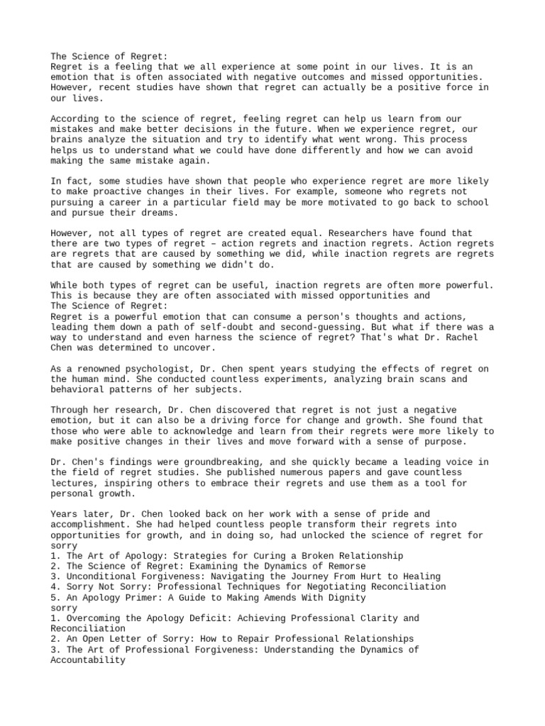 The Power of Regret: How Understanding Remorse Can Promote Personal ...