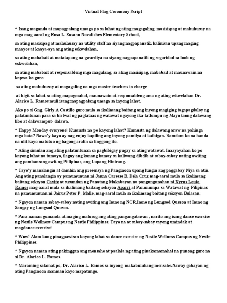 Virtual Flag Ceromony Script | PDF