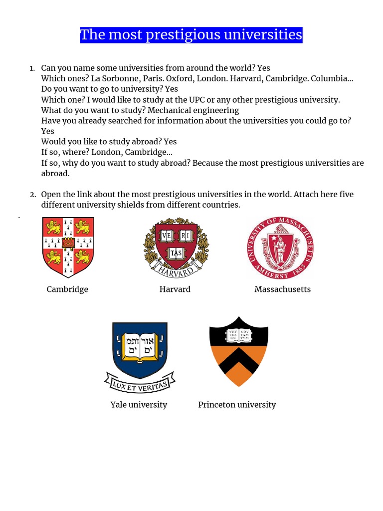 Prestigious Global Universities Overview | PDF | Science | Universities ...