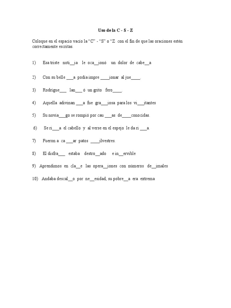 Completar Oraciones Con C S O Z Pdf