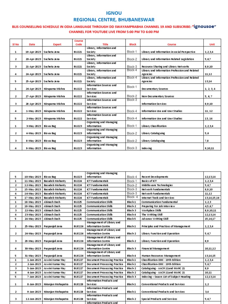 Blis Schedule in Odia Language Through DD Swayamprabha Channel | PDF | Libraries | Information ...