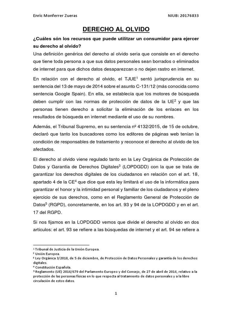 Derecho Al Olvido | PDF | Justicia | Crimen y violencia