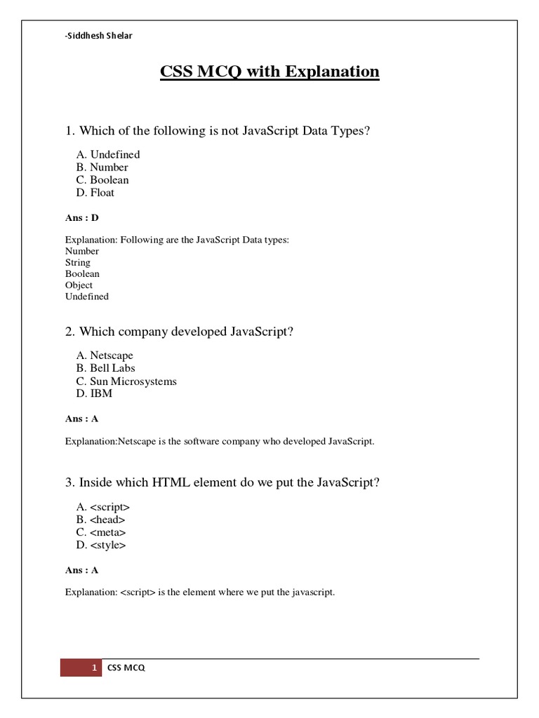 JavaScript MCQs with Explanations | PDF | Java Script | Scope (Computer ...