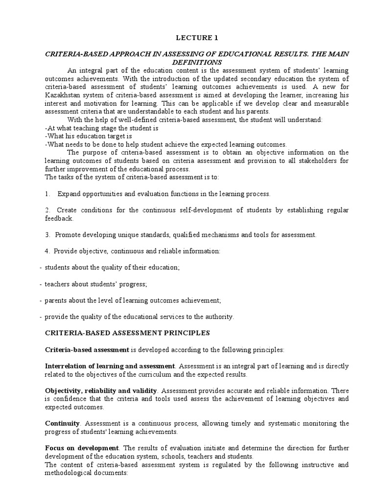 Lectures Tecnologies of Criteria-Based Assessment | PDF
