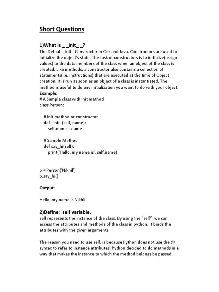 Python Mid Exam Que Ans-1 | PDF | Programming | Constructor (Object ... Python Mid Exam Que Ans-1 | PDF | Programming | Constructor (Object ...