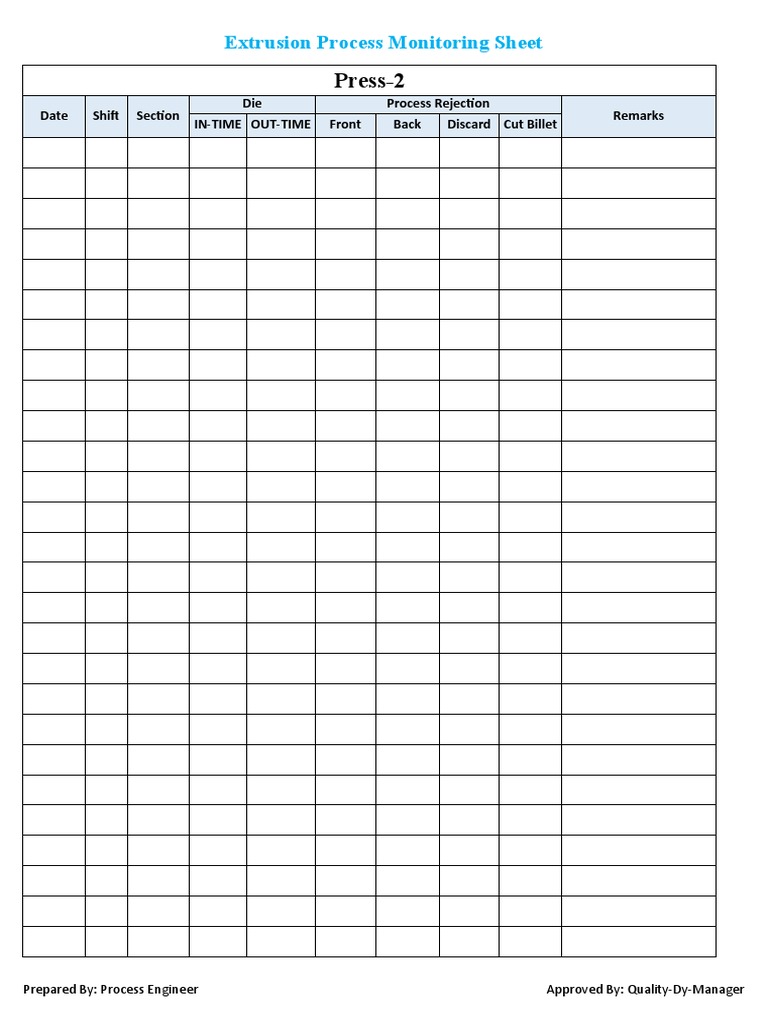 Extrusion-Operation Monitoring Sheet | PDF