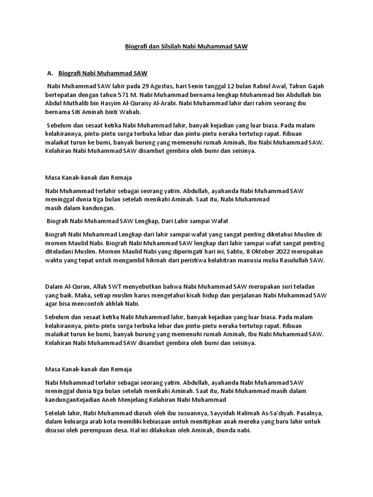 Biografi Dan Silsilah Nabi Muhammad SAW | PDF