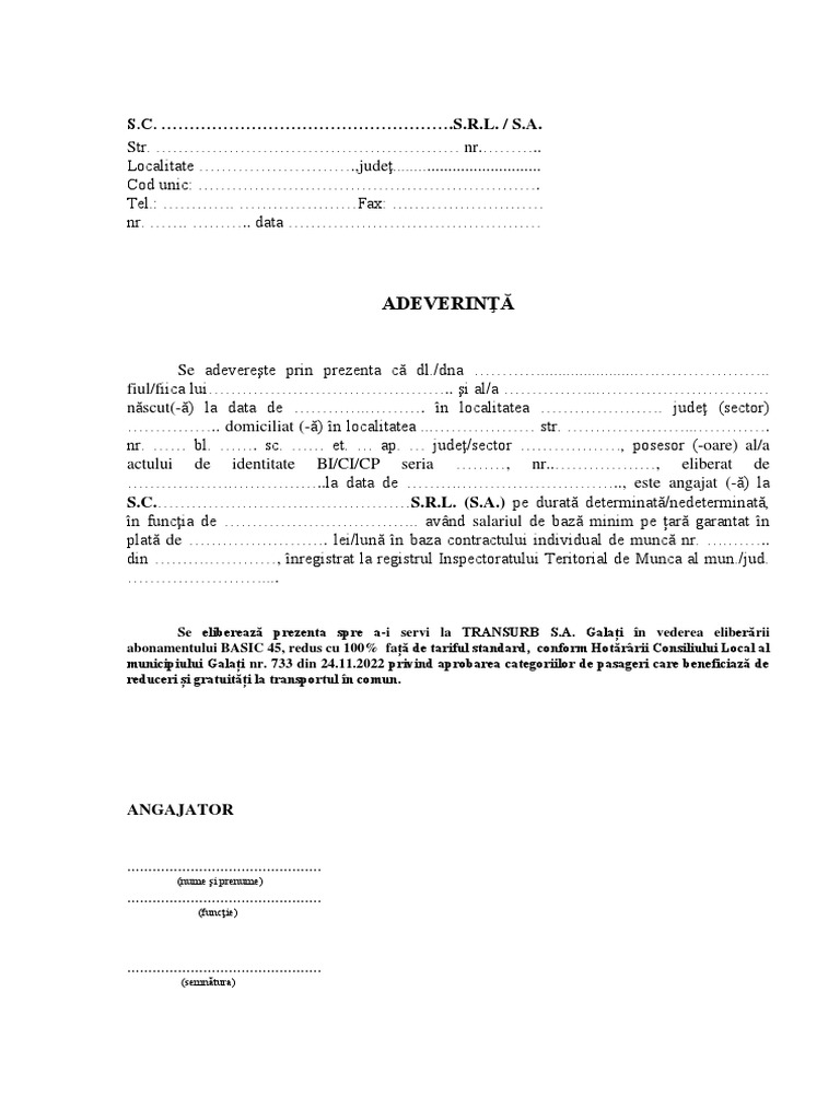 adeverinta-salariat-model-HCL (1) - 2023 | PDF