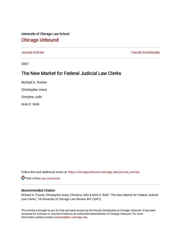 The New Market For Federal Judicial Law Clerks | PDF | Law Clerk | Market (Economics)