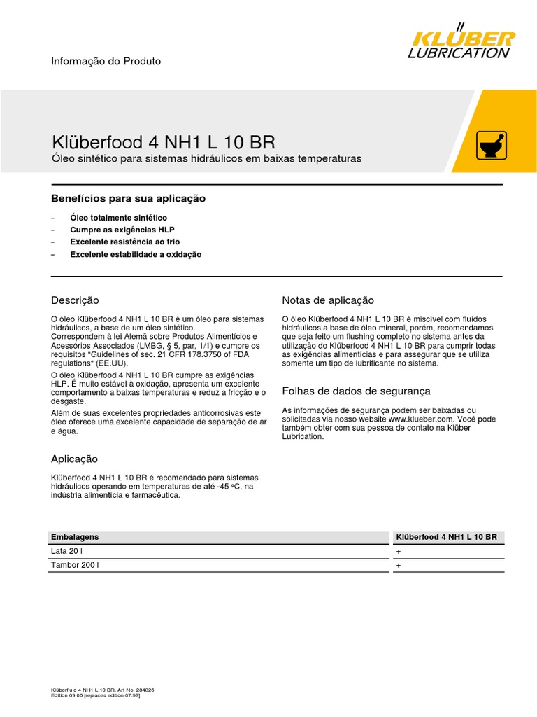 Kluberfood 4 NH1 L 10 BR | PDF | Petróleo | Química