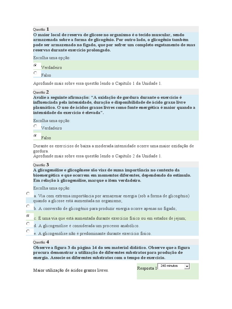 Tarefa1 Unidade 1 Fisiologia | PDF | Proteínas | Glicogênio