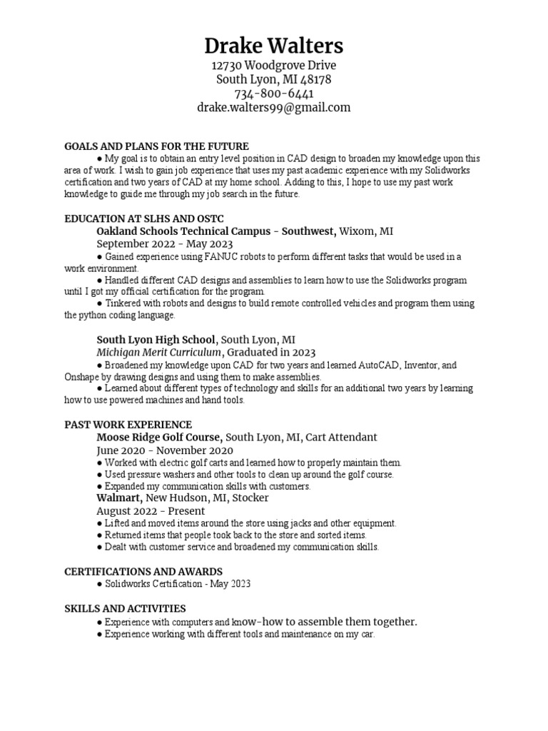 Drake Walters Resume 1 | PDF