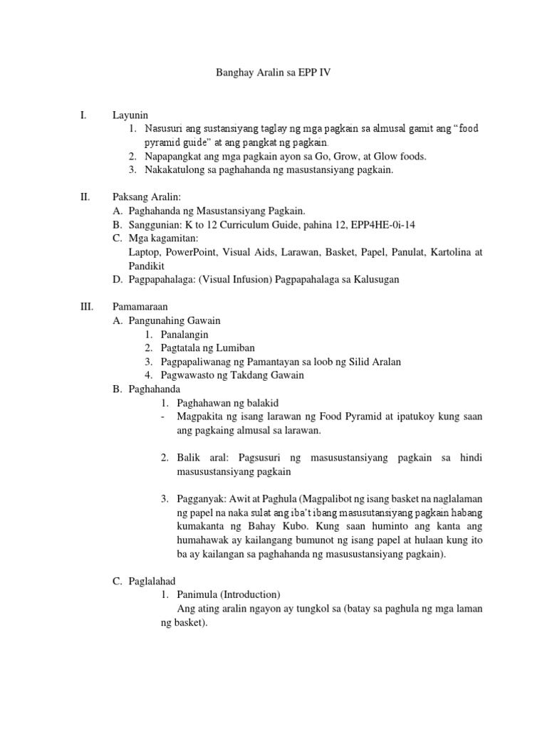 Banghay Aralin Sa EPP IV Jenie | PDF