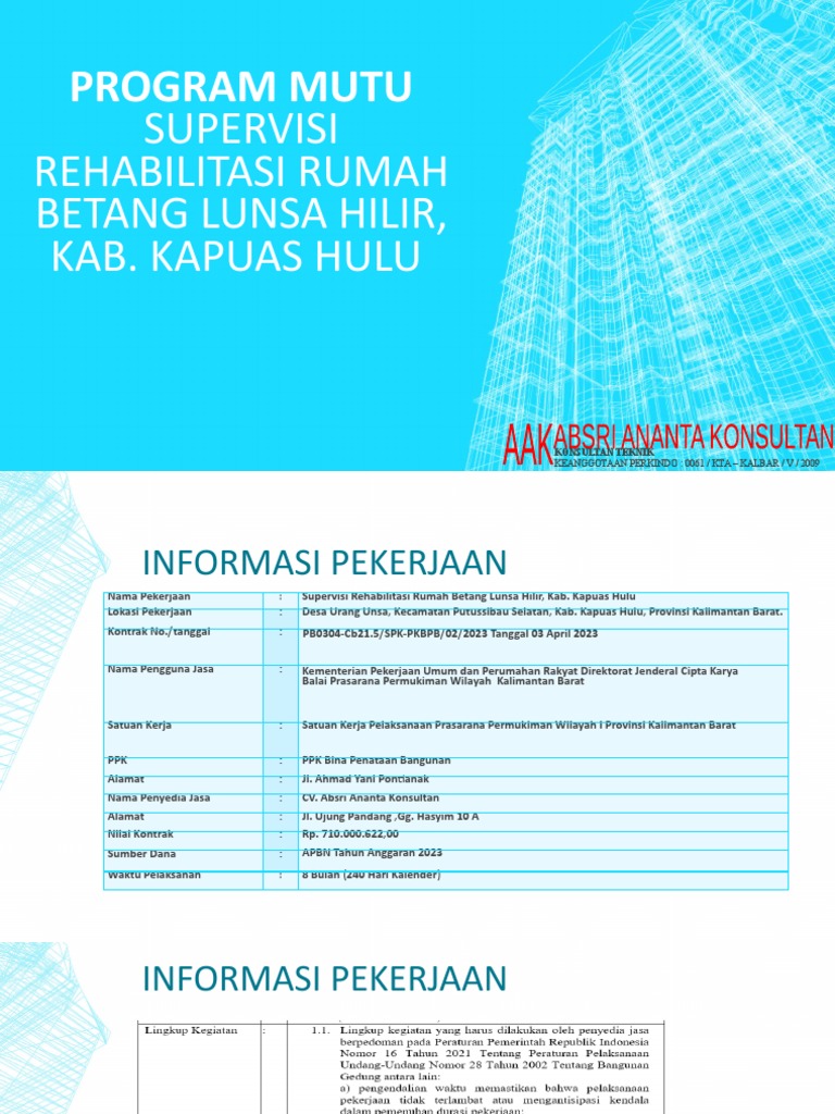 Program Mutu Supervisi Rehabilitasi Rumah Betang Lunsa Hilir1 | PDF
