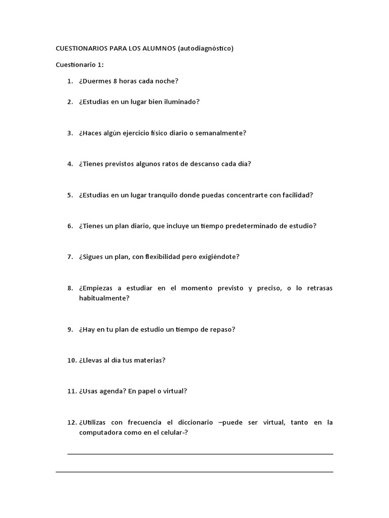 Cuestionarios de Autodiagnóstico | PDF