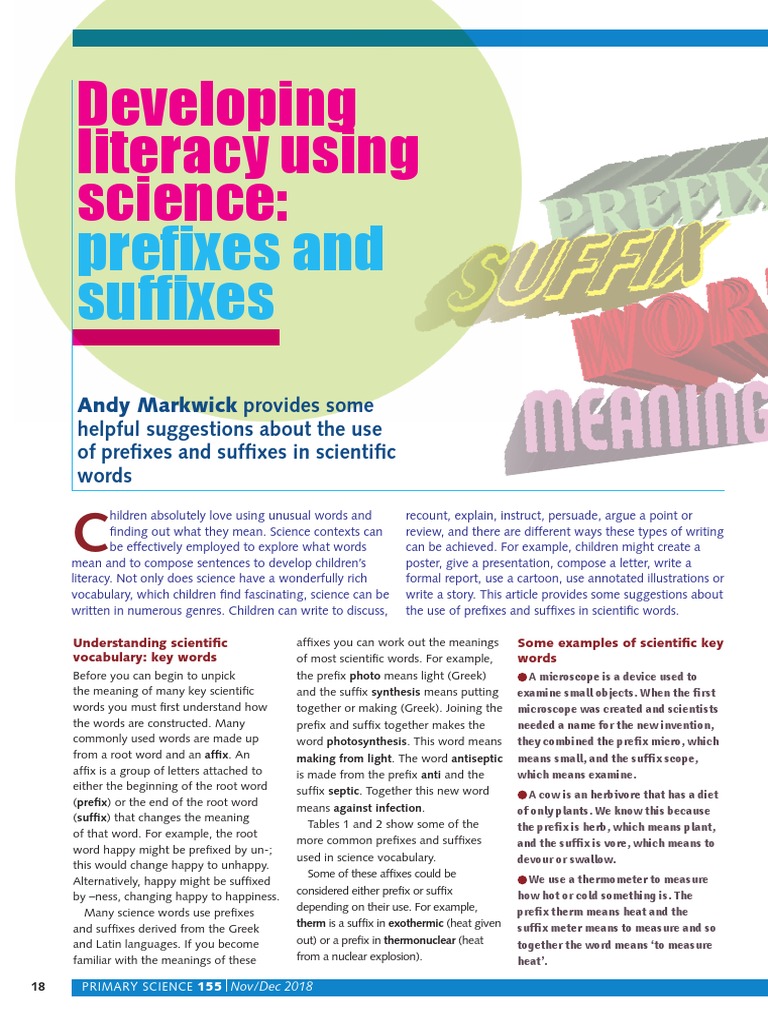 PS 155 Developing Literacy Using Science - Prefixes and Suffixes | PDF ...