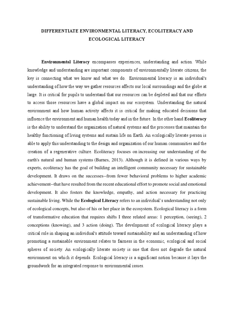 Differentiate Environmental Literacy | PDF