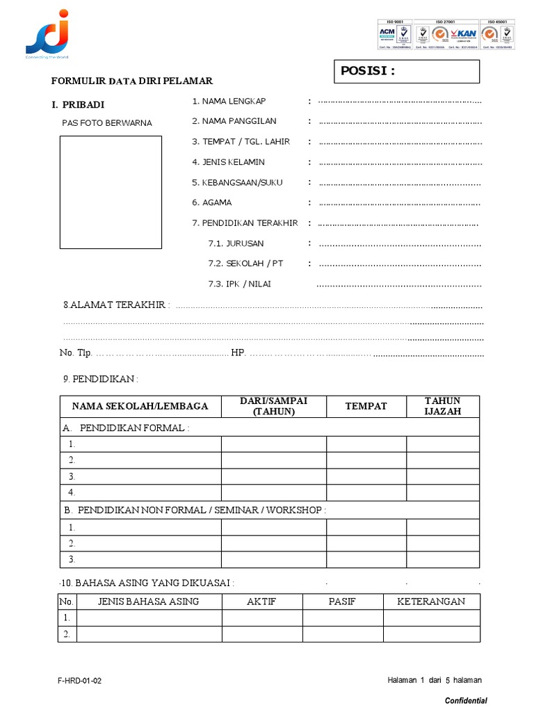 Form Data Diri Kandidat | PDF