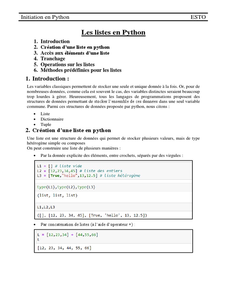 Listes en Python : Création et Manipulation | PDF | Python (Langage de ...