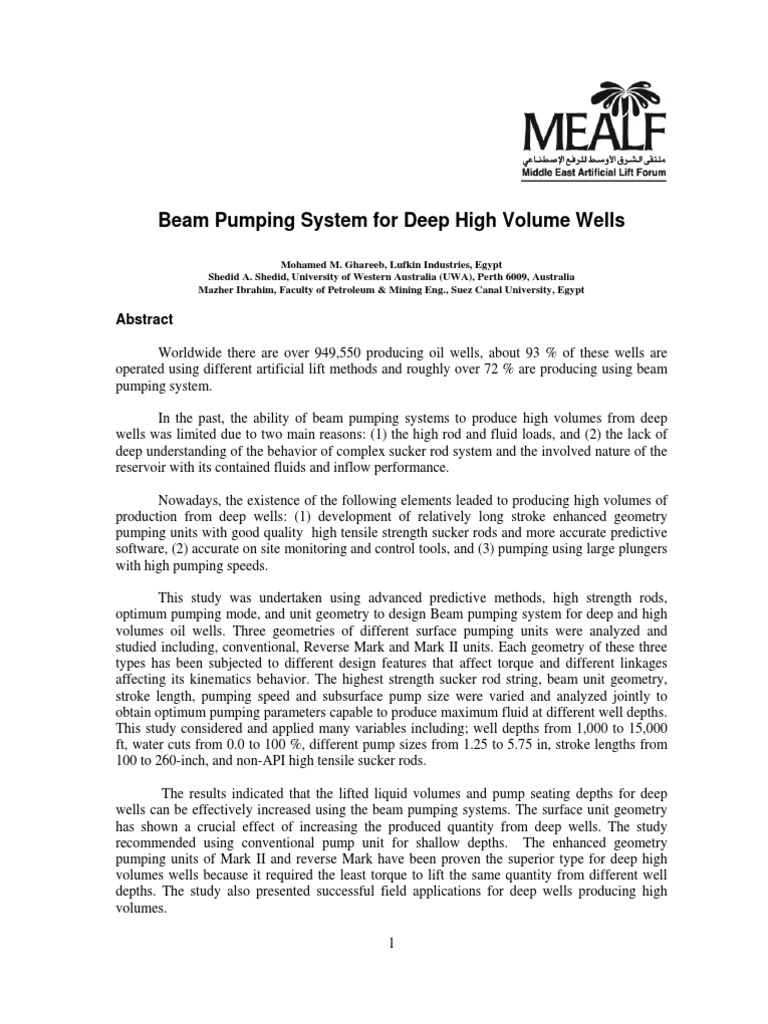 Beam Pumping System For Deep High-Volume Wells | PDF | Pump | Classical ...