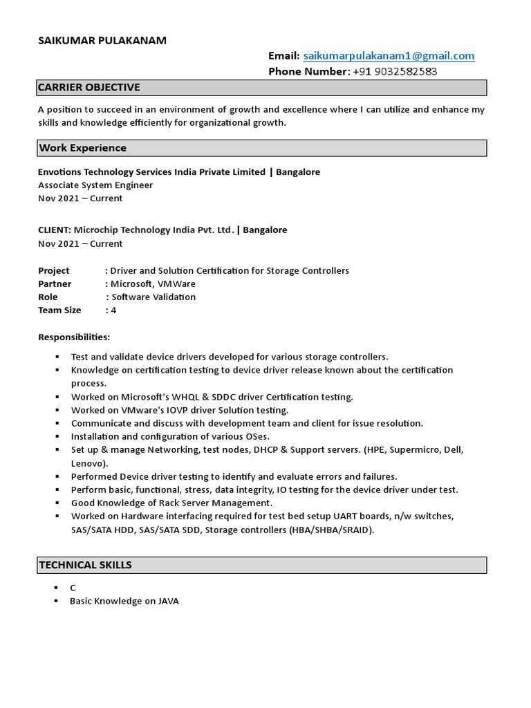 Saikumar Pulakanam Resume | PDF | Device Driver | Server (Computing)