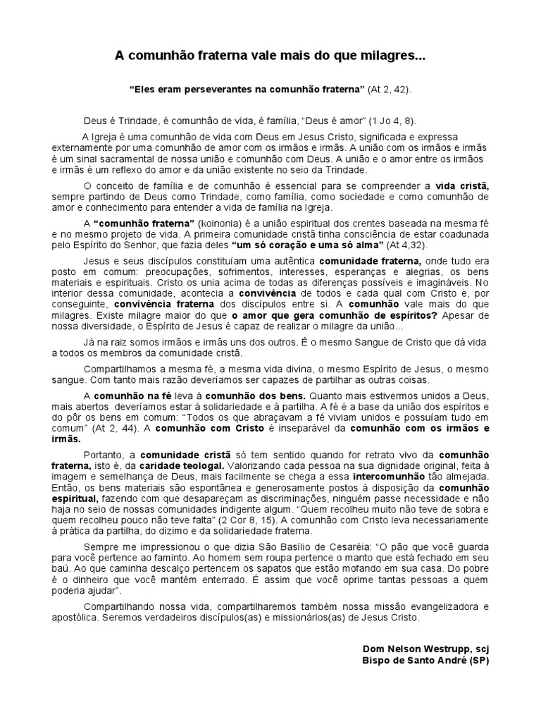 A Comunhão Fraterna Vale Mais Do Que Milagres | PDF | Eucaristia | Fé