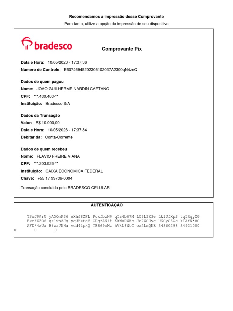 Comprovante Pix impresso | PDF