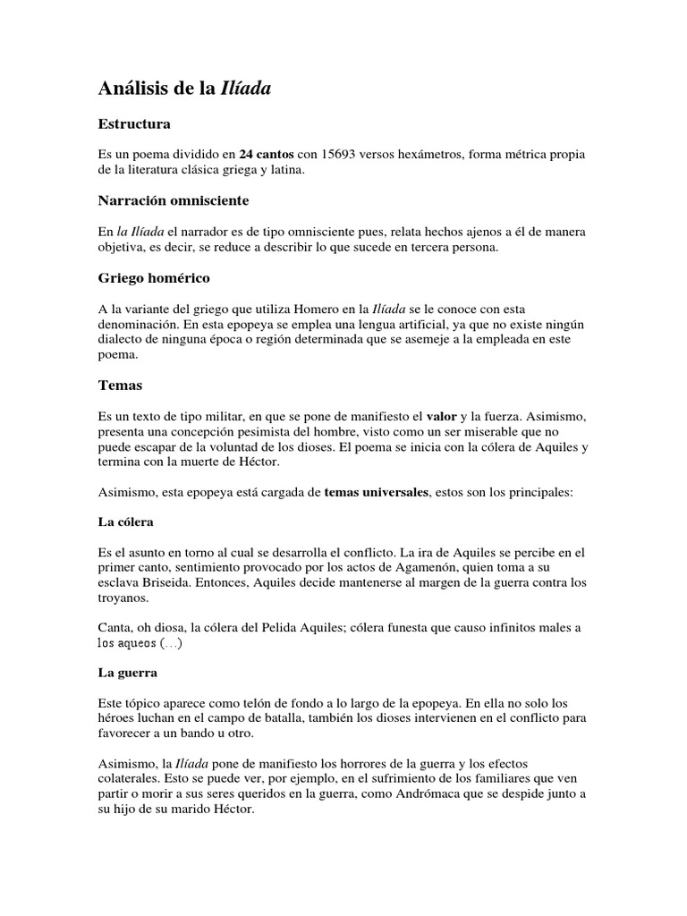 Análisis de la Ilíada: Temas y Personajes | PDF | Clásicos