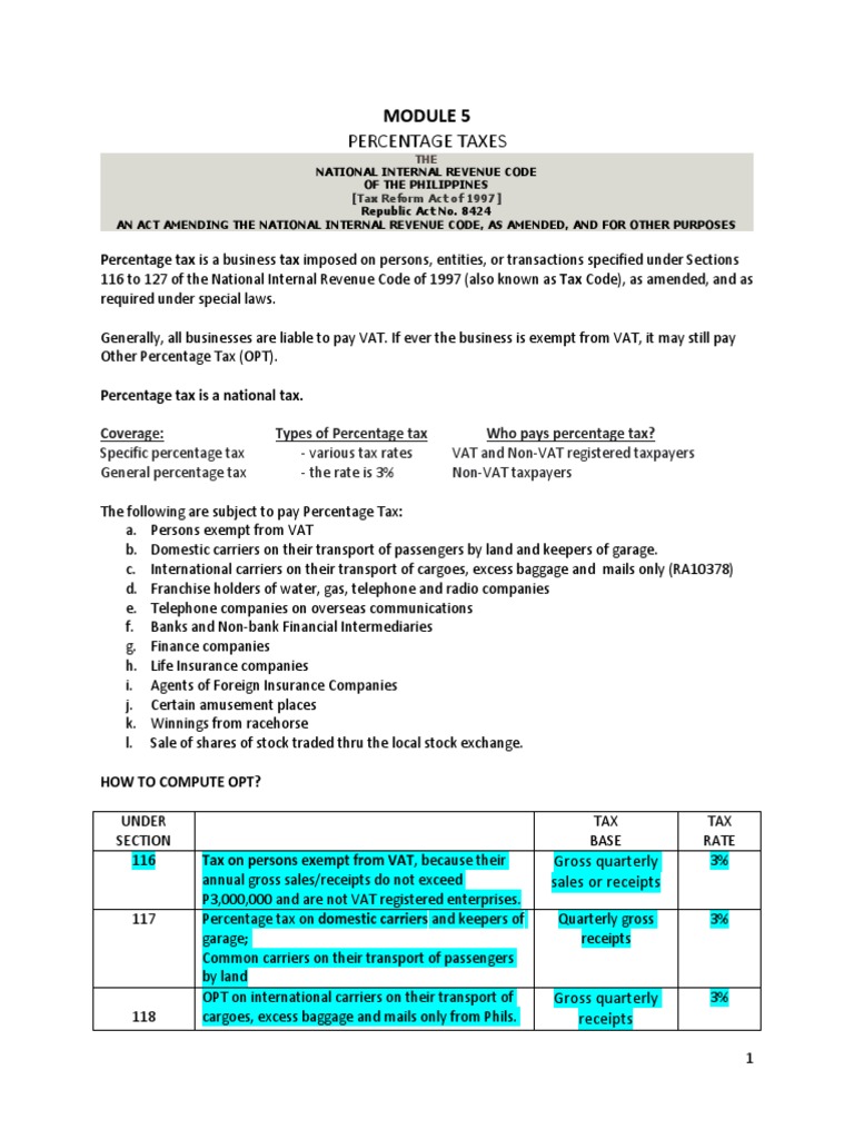 Module 5 Percentage Tax | PDF