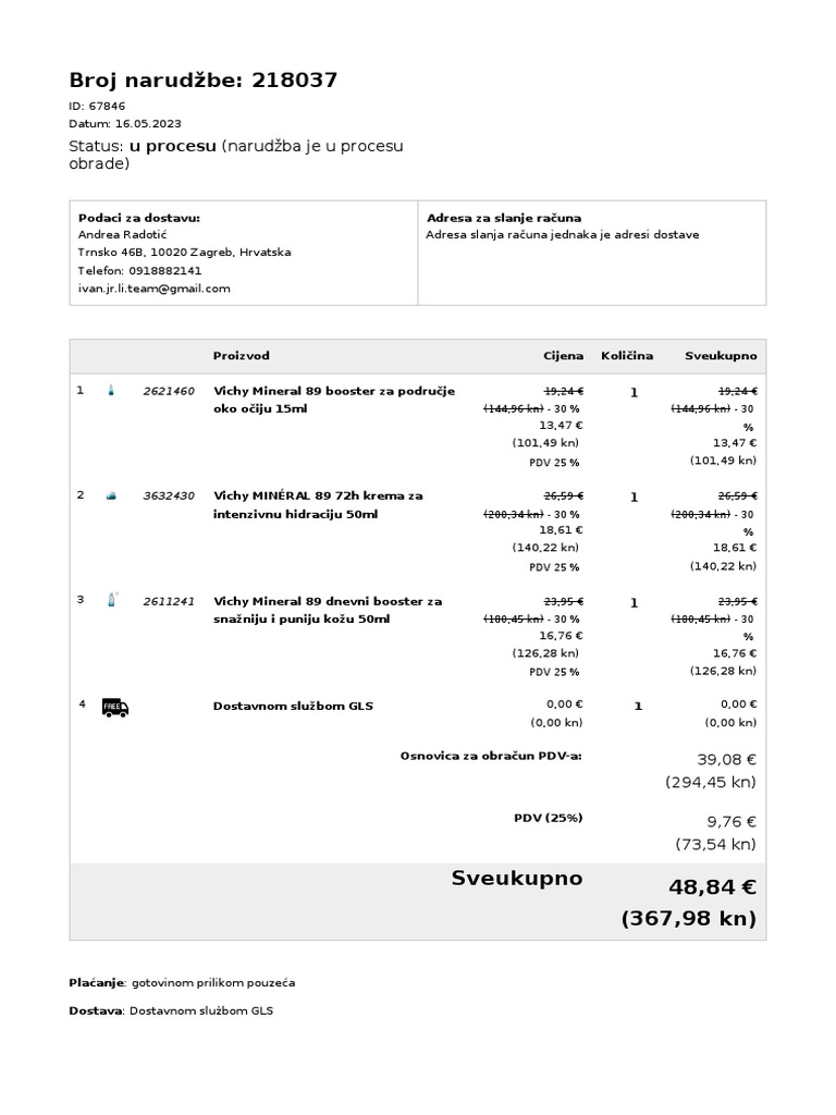 Potvrda Narudzbe 218037 | PDF