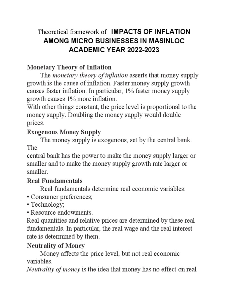 Theoretical framework of IMPACTS OF INFLATION AMONG MICRO BUSINESSES IN ...
