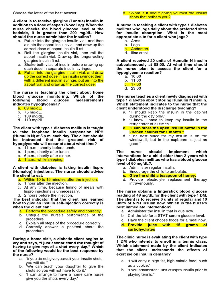 Endo Test Bank (Filtered) | PDF | Hypoglycemia | Insulin