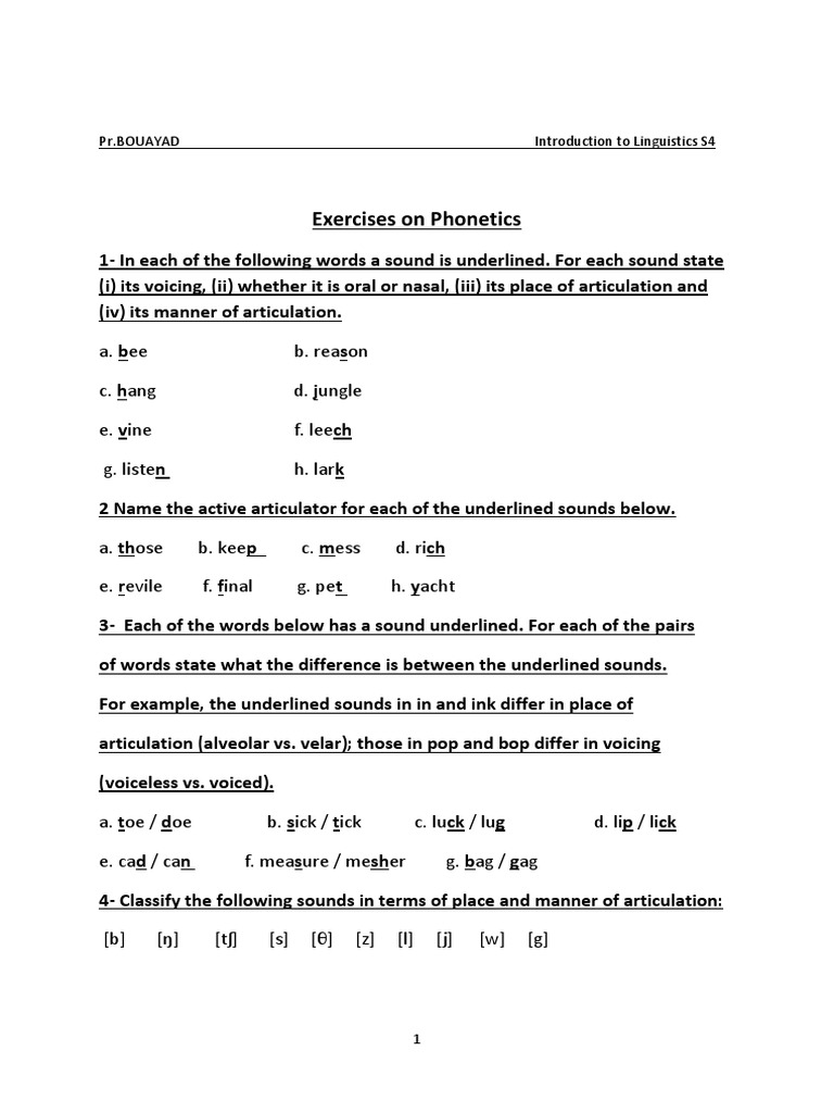 Exercises On Phonetics PDF | PDF