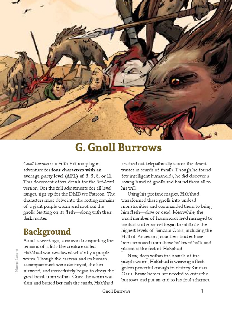 DMDave - Dungeons & Lairs 78 - Gnoll Burrows - Free Version | PDF | Young Adult