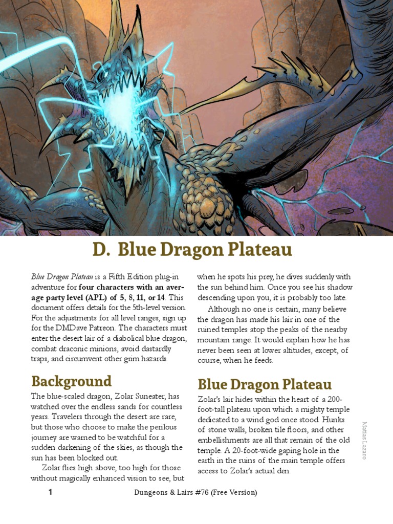 DMDave - Dungeons & Lairs 76 - Blue Dragon Plateau - Free Version | PDF