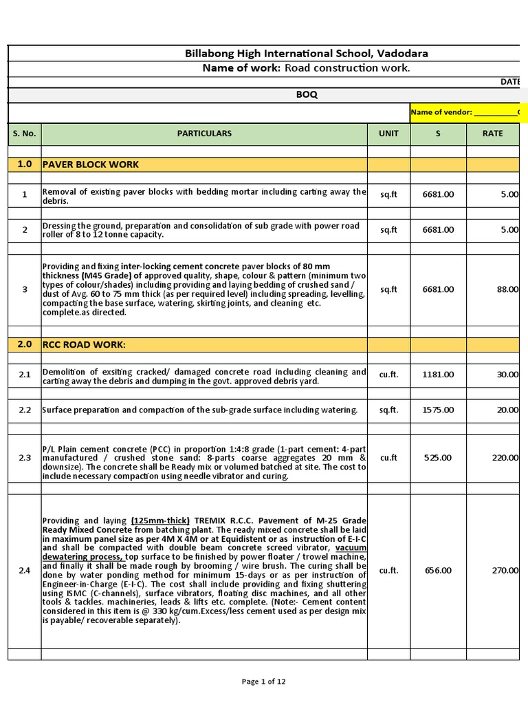 1 BOQ Road Construction Work R1 | PDF