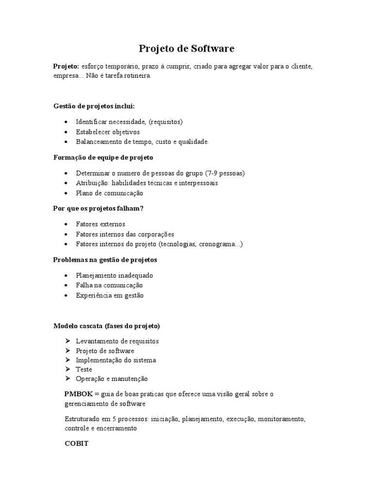 Projeto de Software(resumo) | PDF | Qualidade (negócios) | ISO 9000