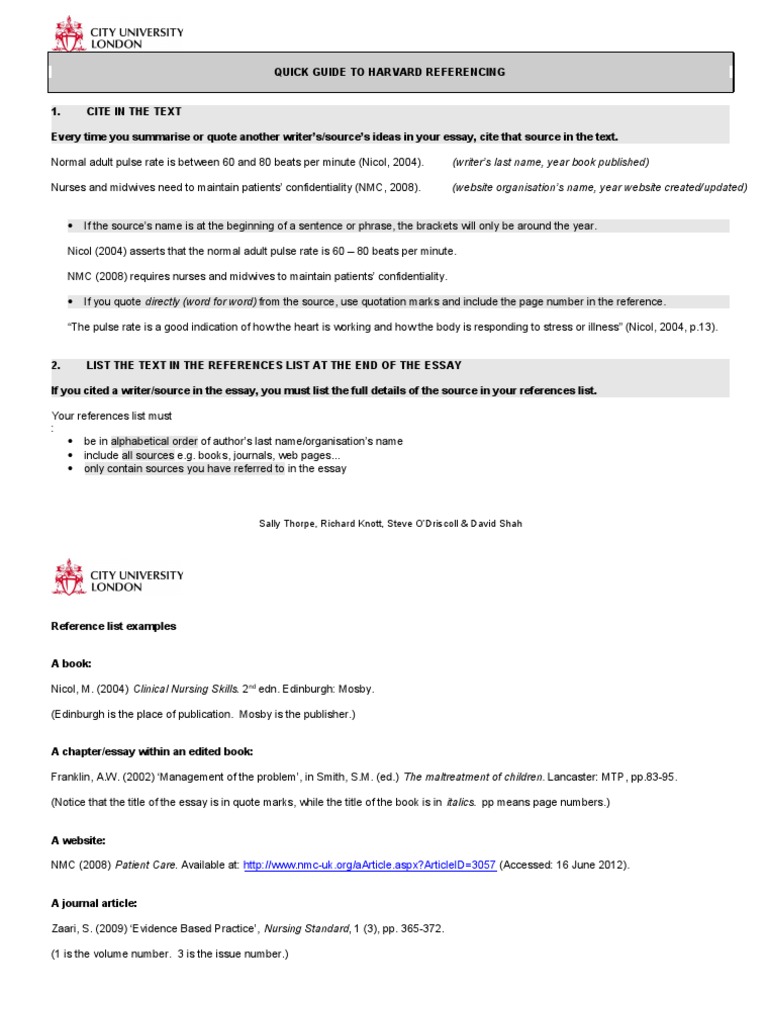 Quick Guide To Harvard Referencing | PDF | Nursing | Communication