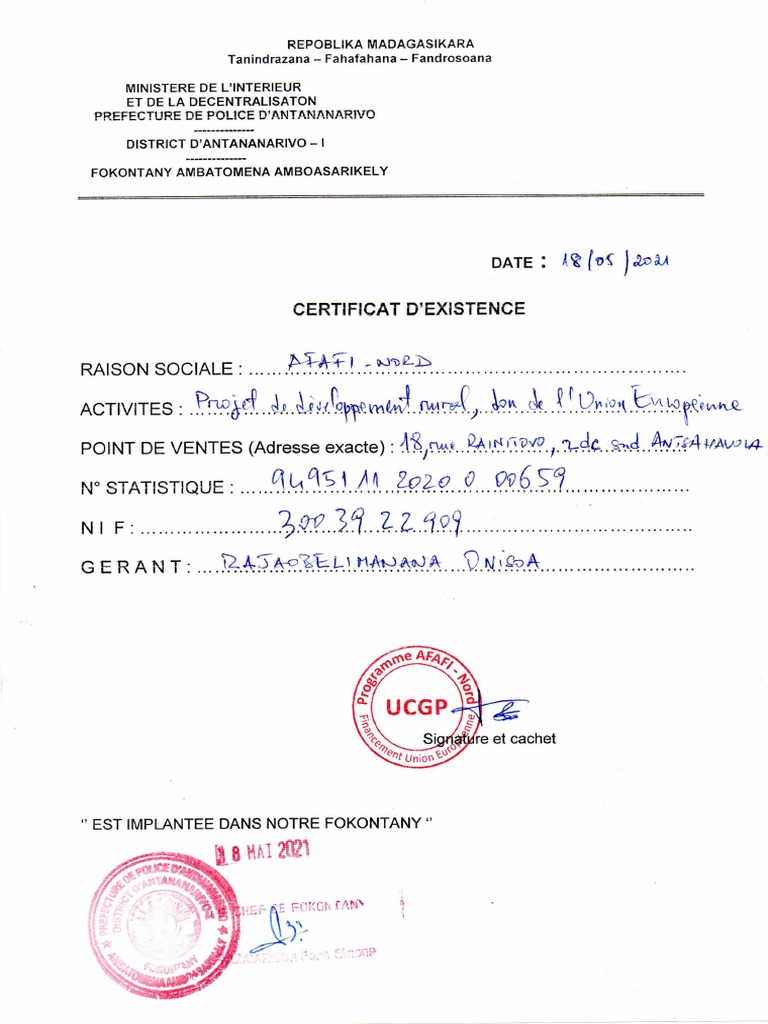 Certificat D'existence | PDF