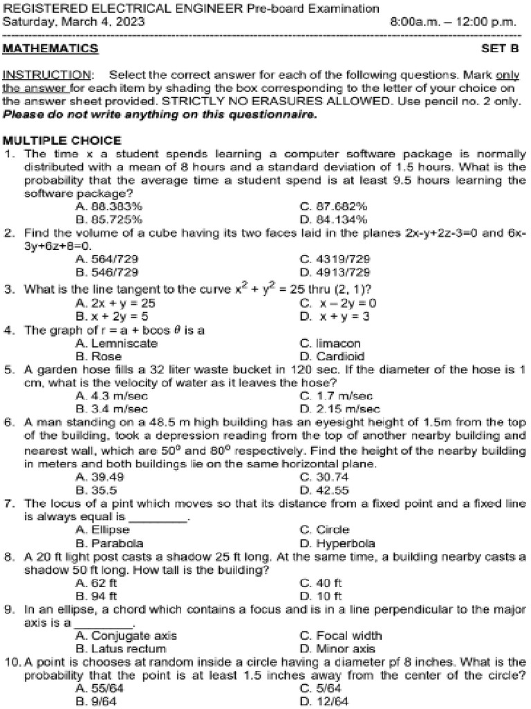 MATH PL Pre-Board (April 2023) | PDF