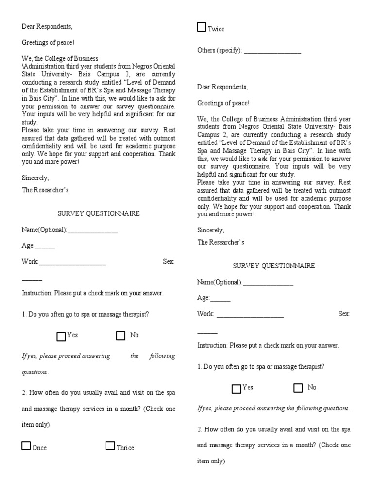 Final Floating of Questionnaires | PDF | Massage | Questionnaire