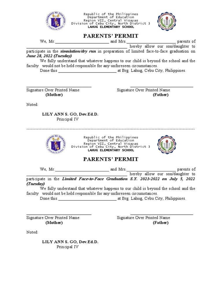 F2F Parents Permit Simulation 2 | PDF | Social Institutions | Family