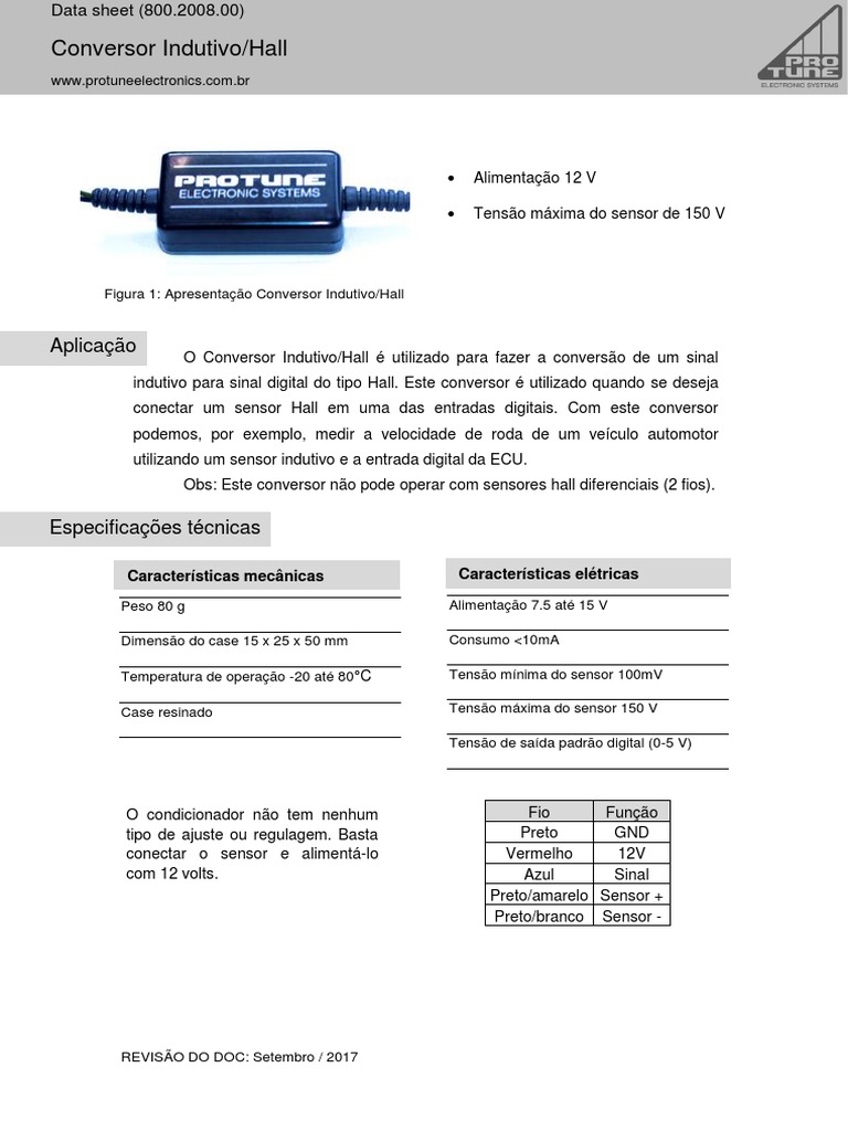 PROTUNE - DATASHEET - Conversor Indutivo-Hall - v1 | PDF